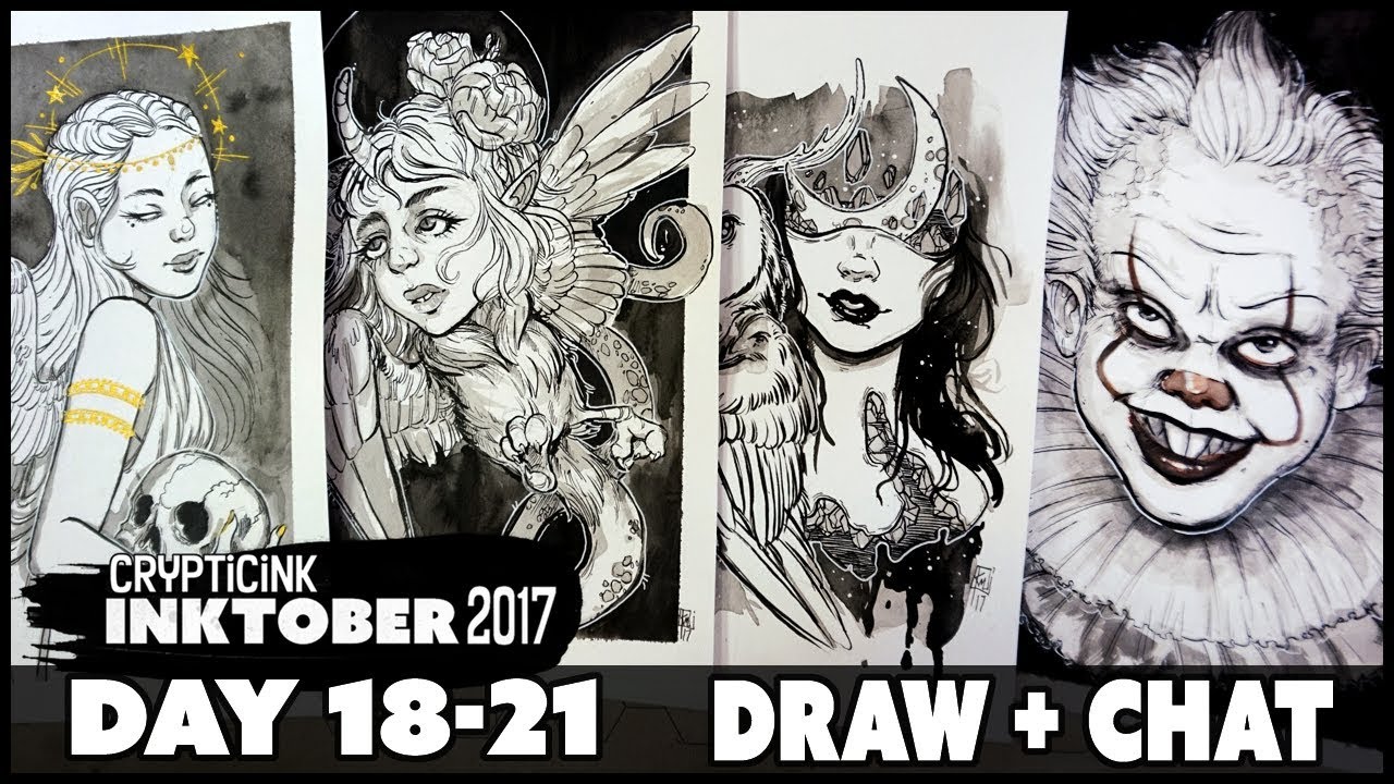 Inktober // Days 18-21 // Draw + Chat - YouTube