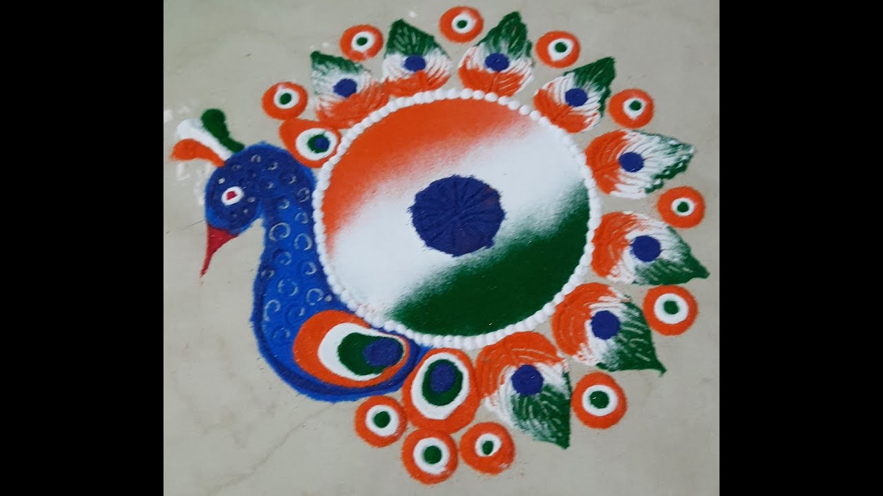 Simple Tiranga Rangoli🇮🇳🇮🇳 / Peacock Rangoli /Satisfying Video/ Indian ...