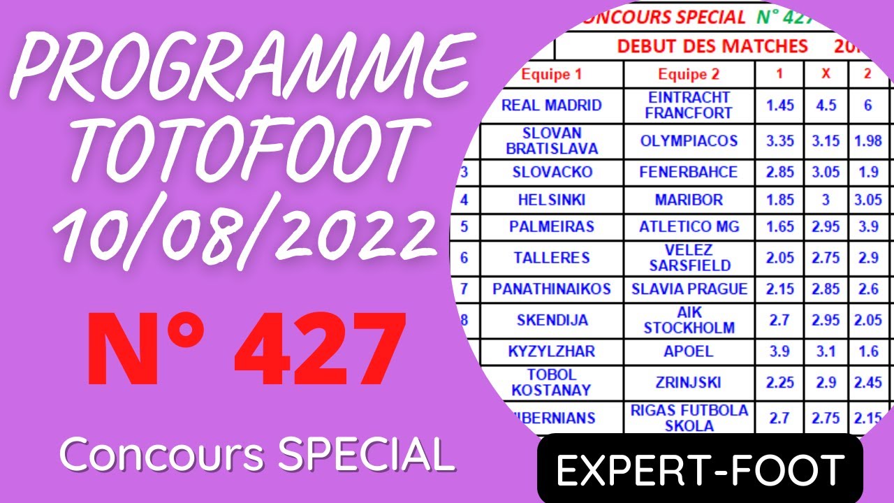 programme de totofoot special 10/08/2022 مسابقة طوطوفوت سبيسيال رقم 427 ...