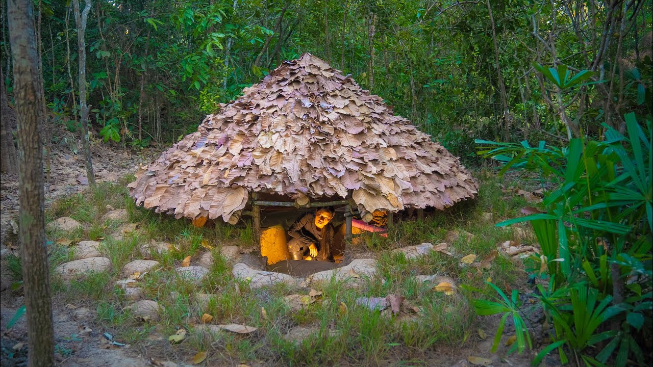 Girl Living Off Grid Alone built a dugout in the forest Start to finish ...
