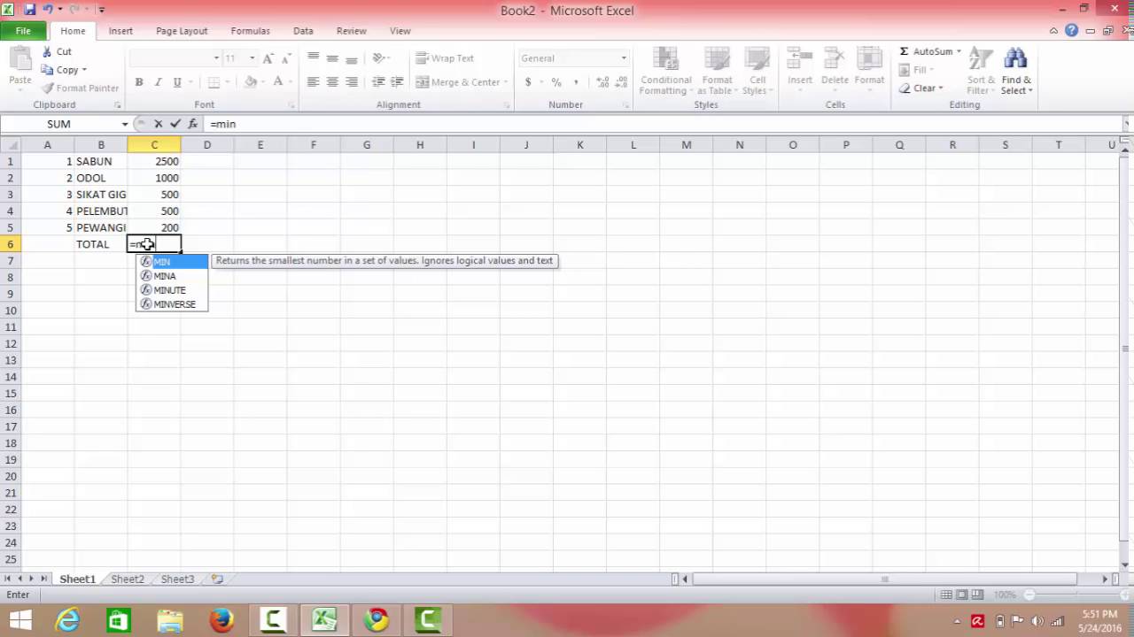 Tutoria rumus minimum pada microsoft excel - YouTube