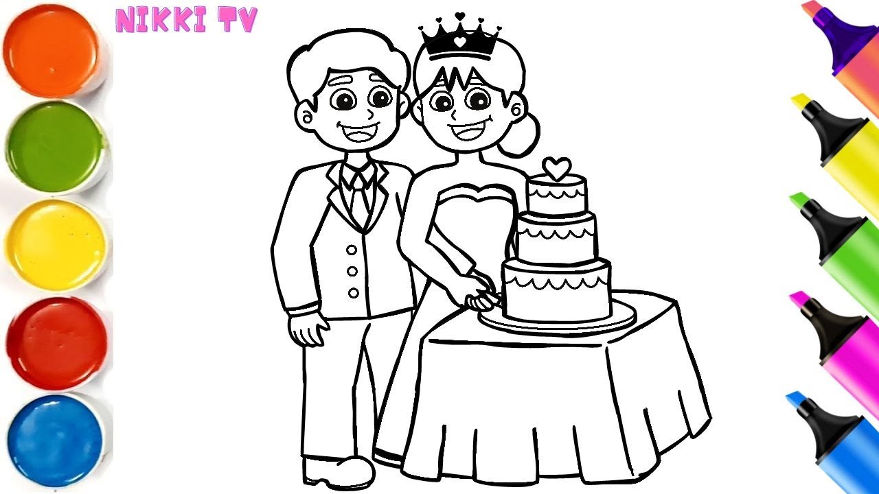 How to draw Bride and Groom Drawing, Painting, Coloring for Kids and ...
