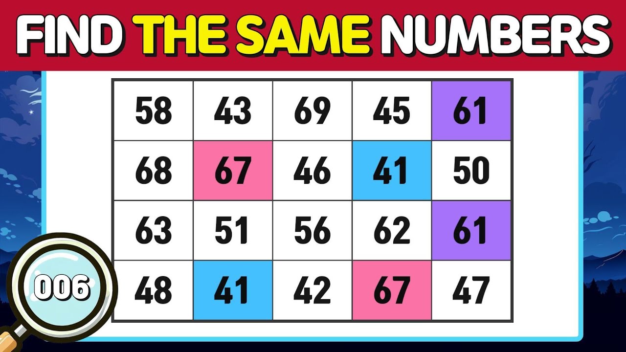🔎Number Search #006 | Find Duplicate Numbers | find the same letters ...