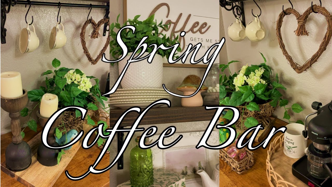 SPRING COFFEE BAR DECORATE WITH ME/ HOW TO SET UP A COFFEE BAR/ SHELF ...