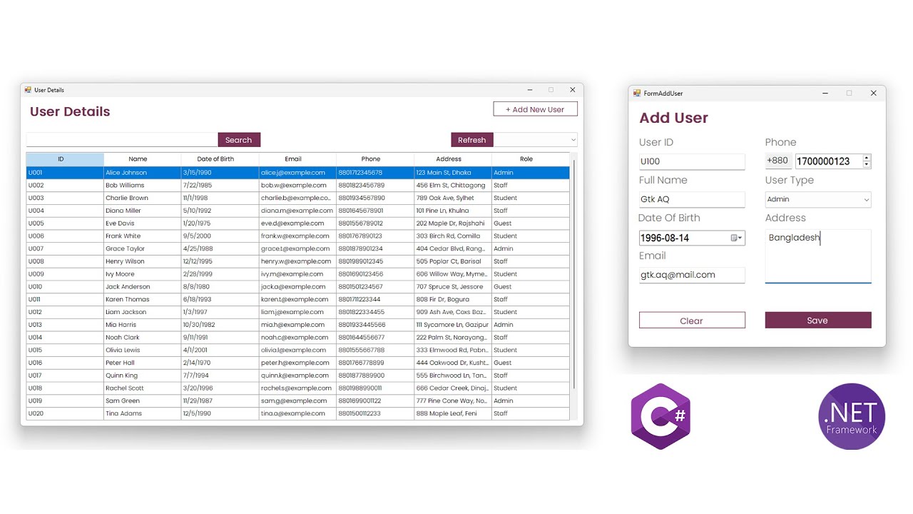 Add New User | C# .NET & SQL Database | User Management System ...
