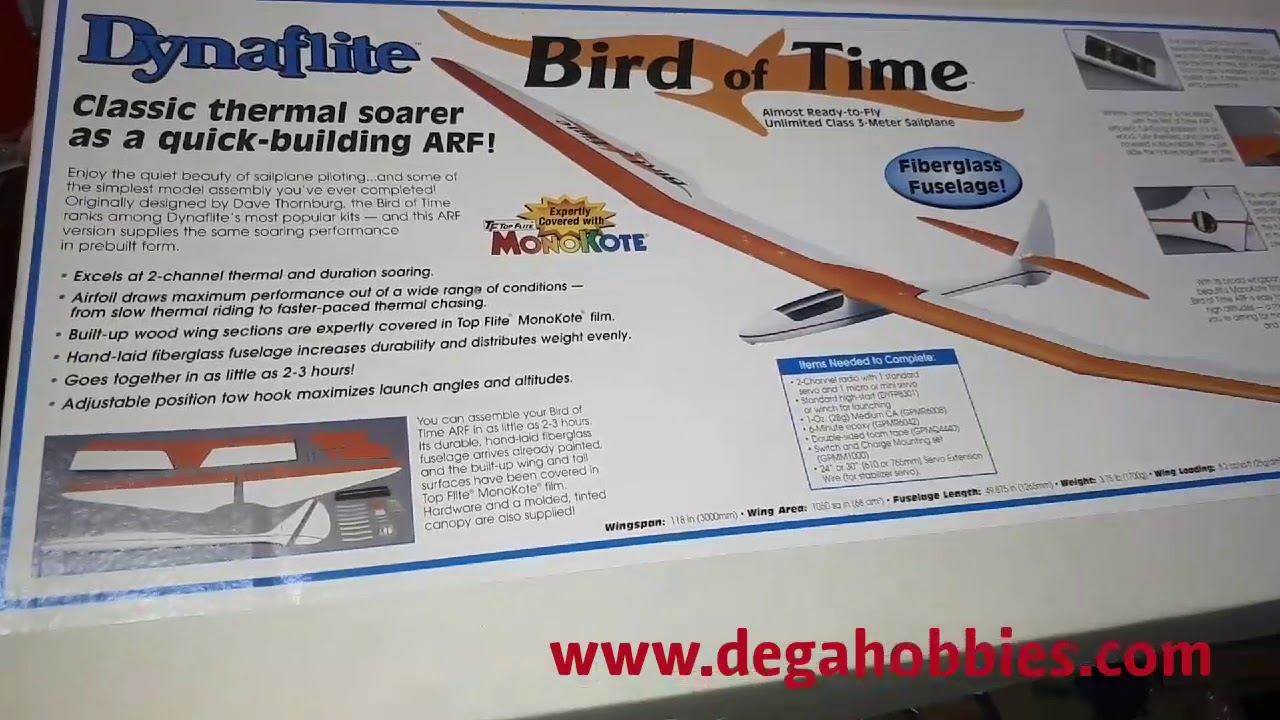 Planeador Bird of time Dynaflite Arf - YouTube