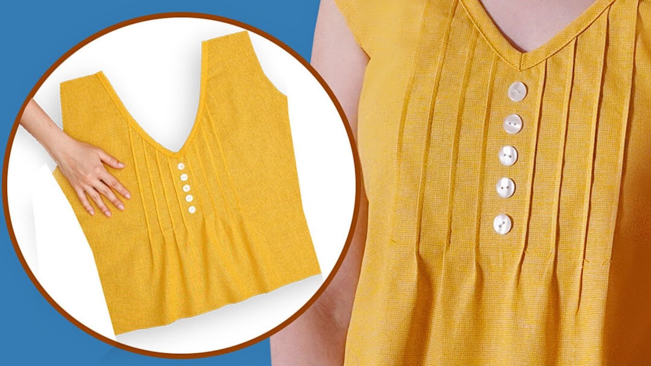 Very easy to sew a V-neck design neckline with pintucks! - YouTube