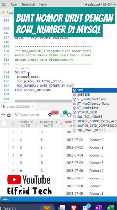 Buat nomor urut dengan ROW_NUMBER di MySQL - YouTube