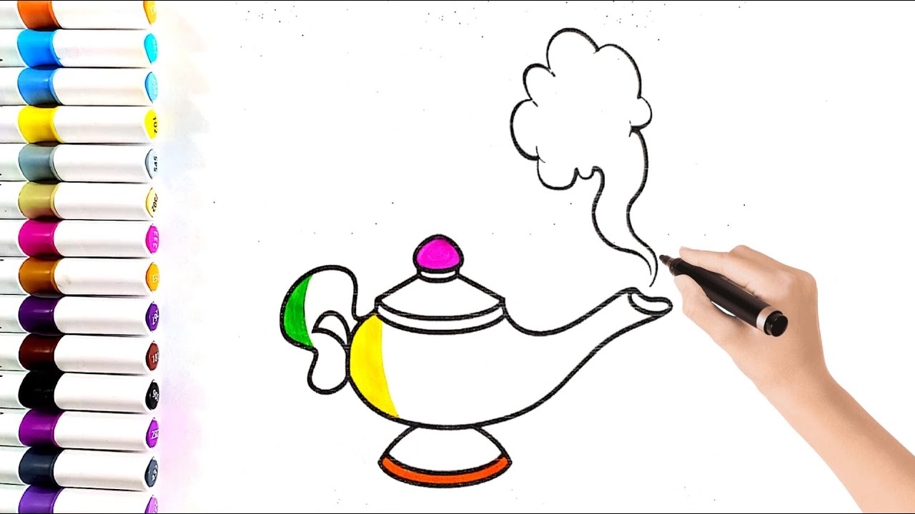 Drawing and Colouring Genie Lamp 🪔 - YouTube