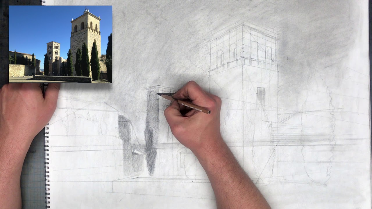 Drawing Landscape with linear perspective, part 3 - YouTube