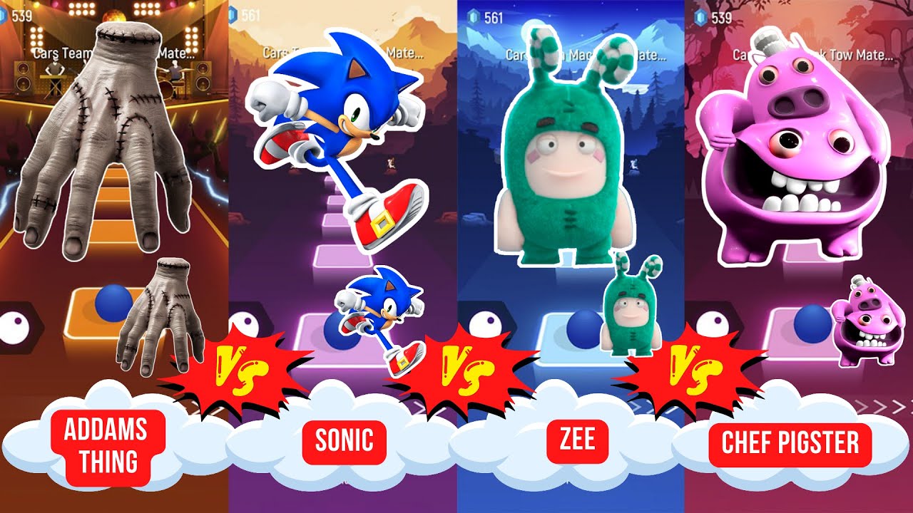Addams Thing 🆚 Sonic 🆚 Zee 🆚 Pigster Chef - Tiles Hop EDM Rush # ...