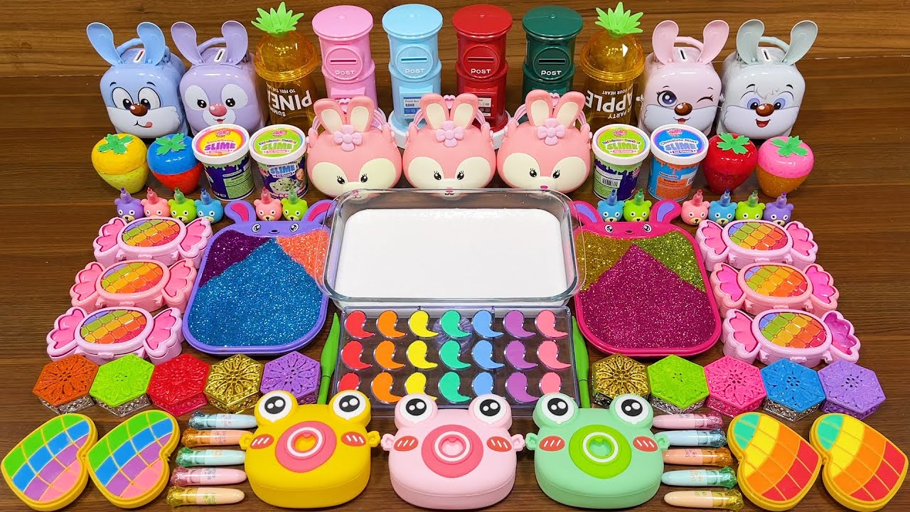 RAINBOW RABBIT !!! Mixing random into GLOSSY slime!!!Satisfying Video ...
