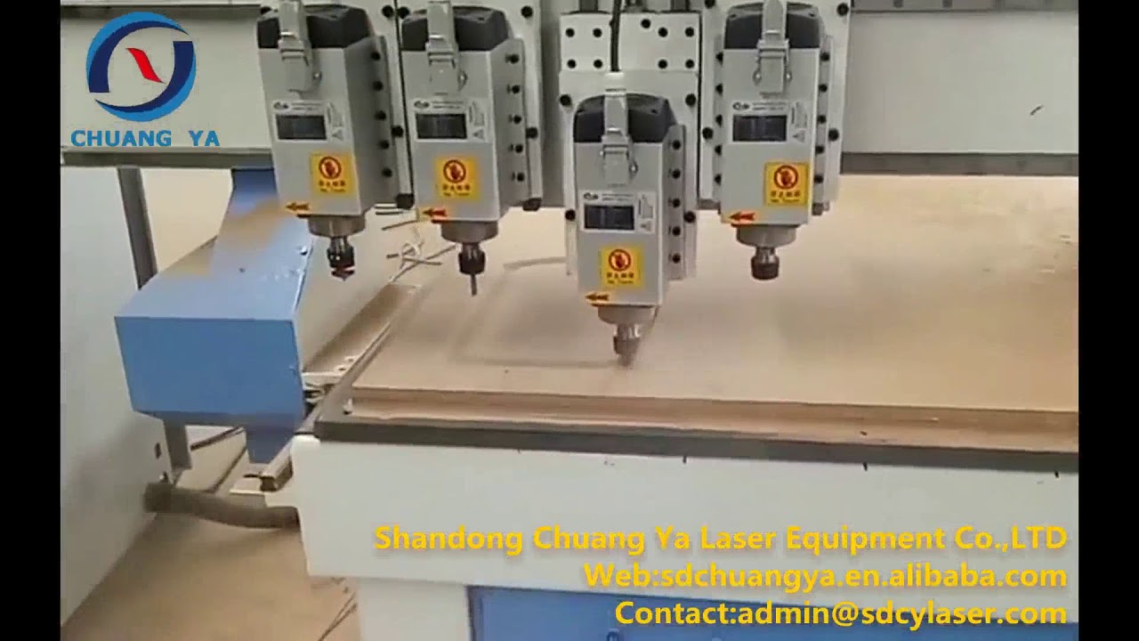 pneumatic four spindles cnc router - YouTube