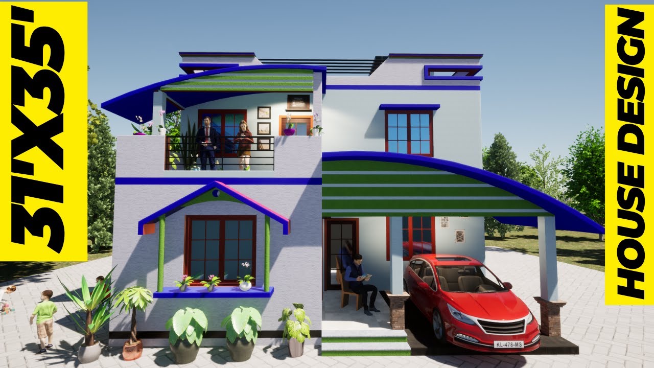 31X35 MODERN HOUSE DESIGN ALONG WITH FOUR SIDE ELEVATION DETAILS /3D ...