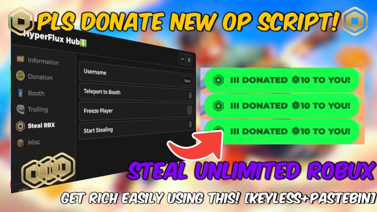HOW TO STEAL ROBUX🤑 *easy* PLS DONATE SCRIPT☄️ PASTEBIN+NOKEY - YouTube