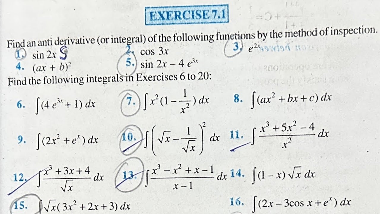 CLASS-12TH/MOST IMPORTANT QUESTION OF BOARD EXAM 2025/CHAPTER-7/INTEGRALS/EX :- 7.1 - YouTube