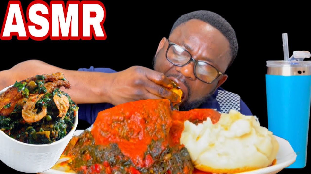 ASMR RED STEW with SPINACH SOUP AND FUFU WITH FISH MUKBANG AFRICAN FOOD ...