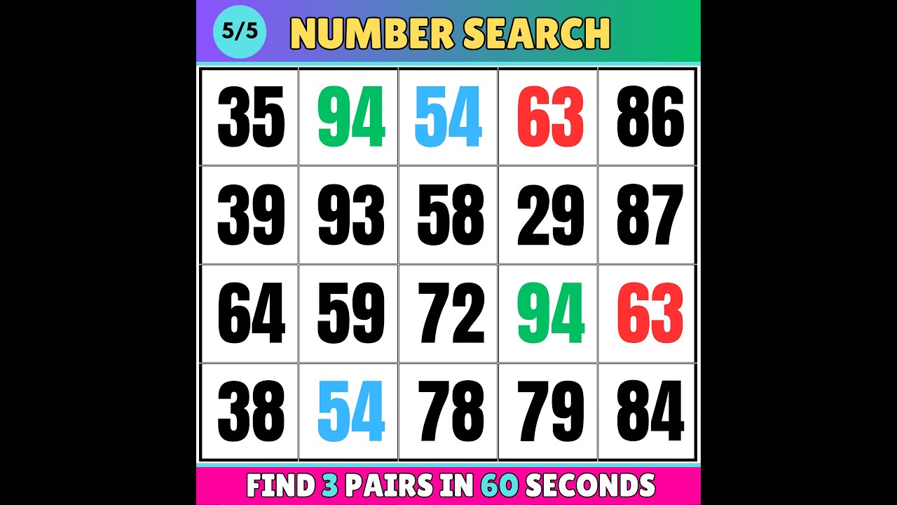 Ultimate Number Search Challenge! 🧠 Can You Find All the Hidden Numbers ...