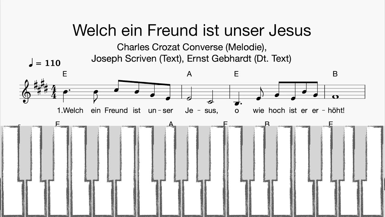 Klavier: Welch ein Freund ist unser Jesus (Klaviatur, Melodie, Akkorde ...