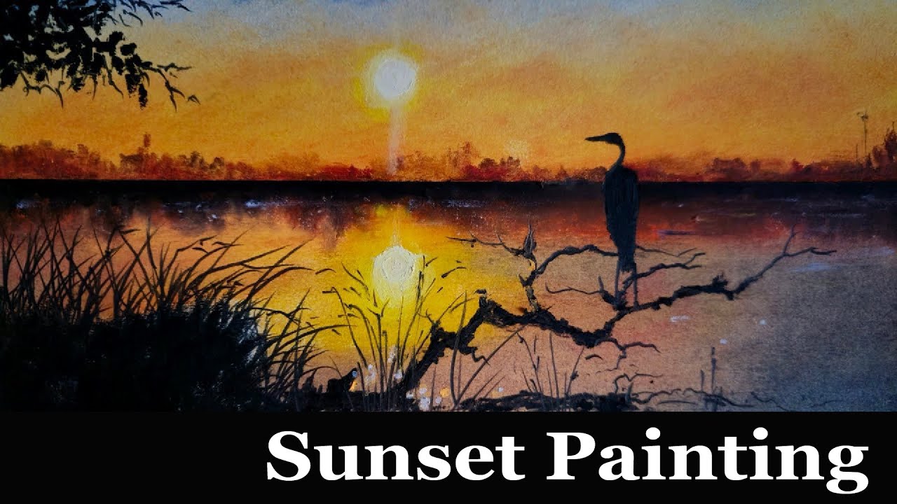 Evening Sunset Painting - Oil Pastel Drawing & Stunning Sunset Views ...