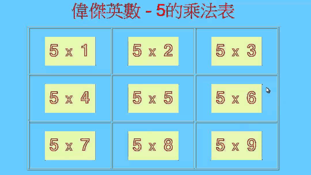 九九乘法-5的乘法 (Grade 2 Math - matrix 5x9 multiplication) - YouTube