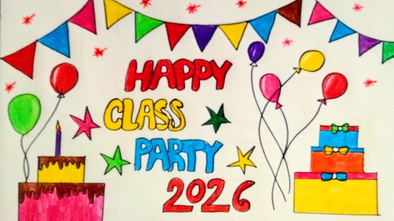 How to draw a Happy Class Party / Class Party Poster Drawing Ideas for ...