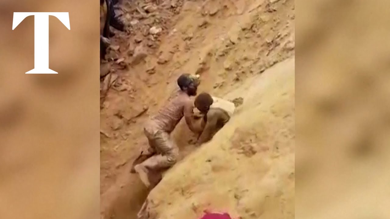 Miners in Congo escape from collapsed gold mine - YouTube