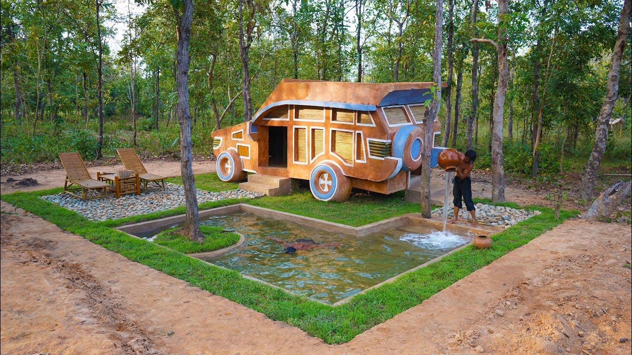 Building The Most Beautiful Swimming Pool Car House - YouTube