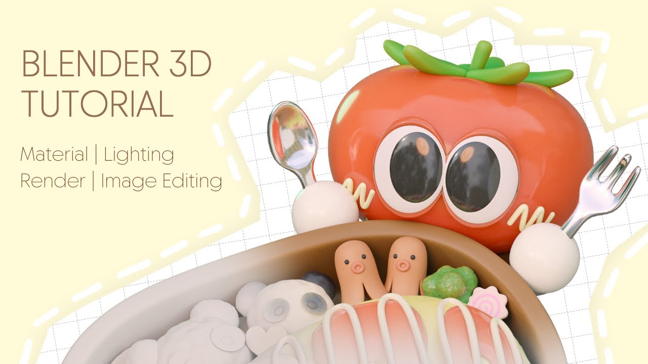 [블렌더 기초] 재질, 조명, 렌더, 보정으로 도시락 완성🍅🍴!! | [Blender 3D Tutorial] Lunch Box ...
