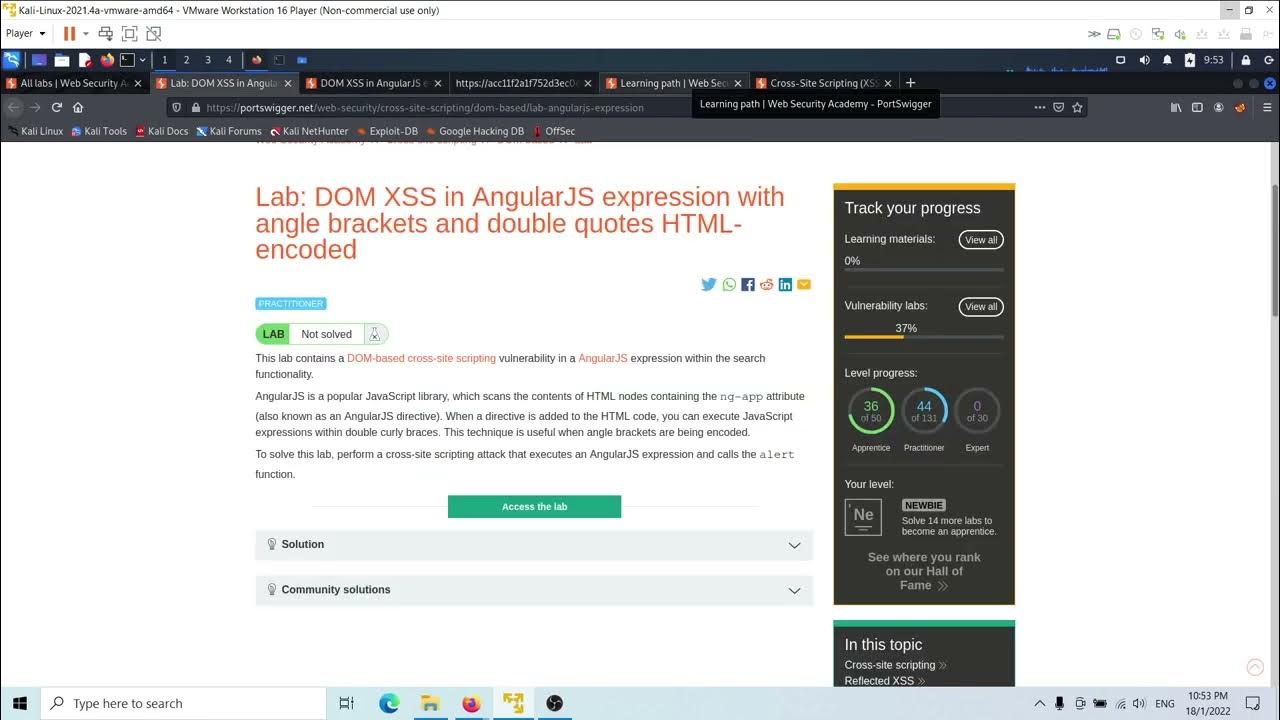 Lab: DOM XSS in AngularJS expression with angle brackets and double ...