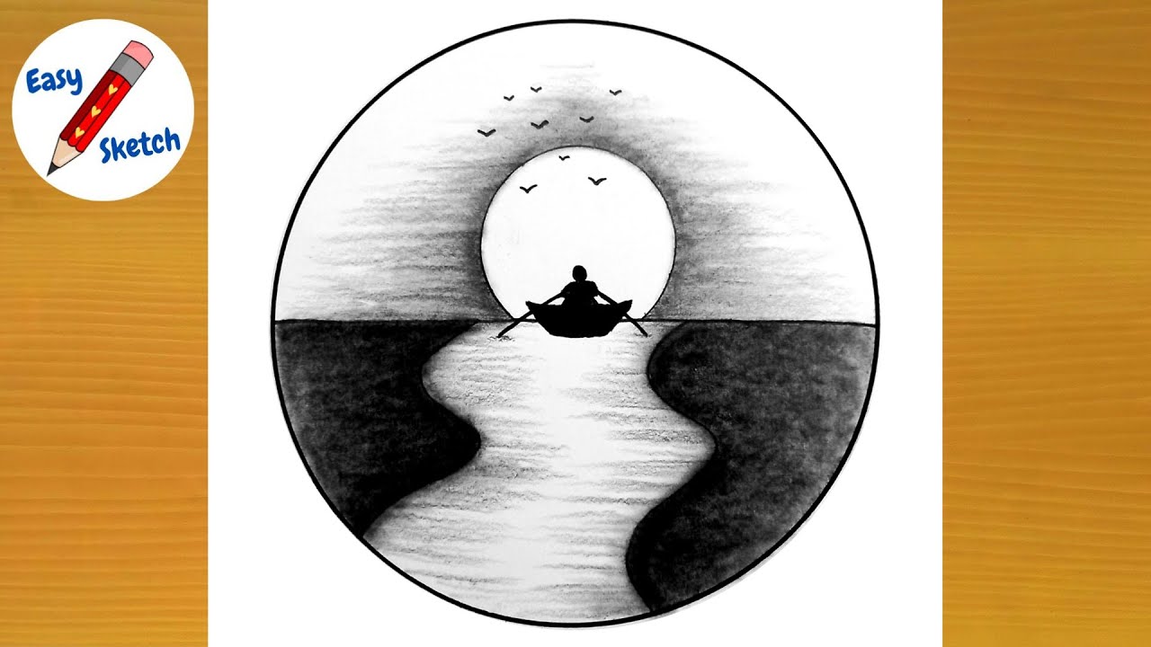 How To Draw Man Rowing On The Ocean Into The Sun | Drawing Tutorial ...