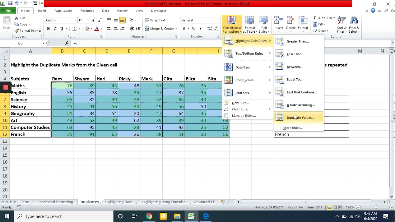Highlighting Duplicates Using Conditional Formatting Youtube 1991