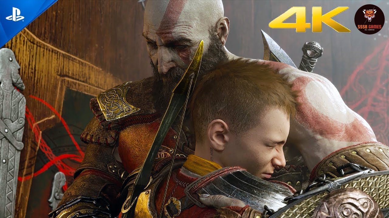 GOD OF WAR RAGNAROK KRATOS SAVES AND HUGS ATREUS EMOTIONAL SCENE 4K ...