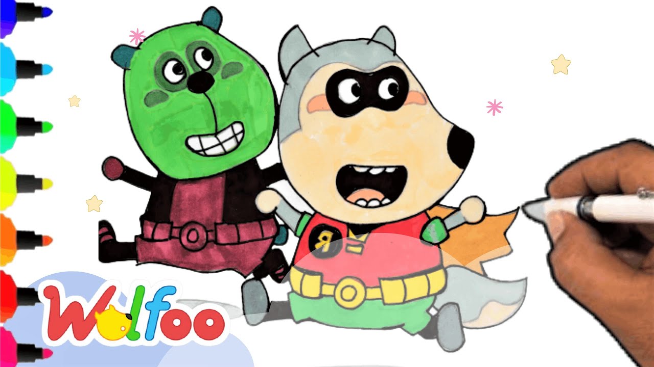 Drawing and Coloring Wolfoo for Kids | Wolfoo and Pando Play Together ...