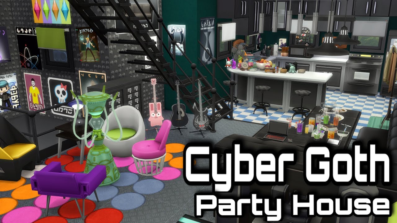 💚CYBER GOTH TRAPHOUSE 🎮 Cluttered Party House | The Sims 4 Speed Build ...
