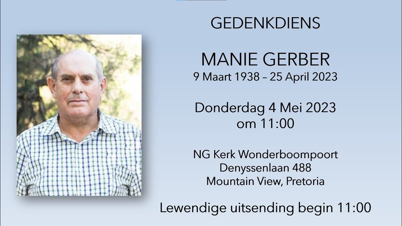 Gedenkdiens - Manie Gerber (Donderdag 4 Mei 2023 om 11:00) - YouTube