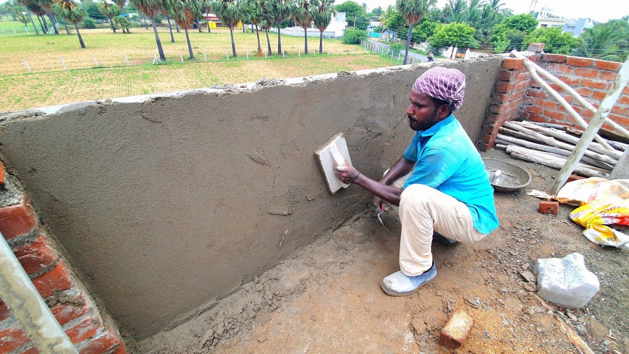 Plastering Techniques of Handwall_4”Terrace Brick Handwall Speed Plastering with Cement|Wall ...