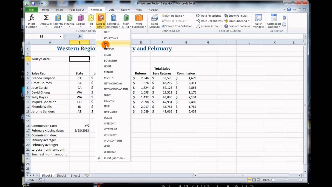Excel Using Date And Time Functions H Youtube
