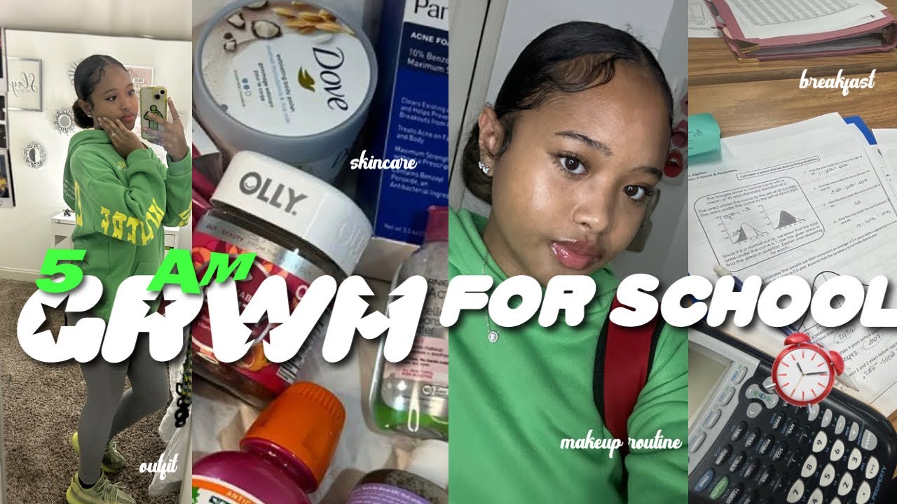 5AM GRWM FOR SCHOOL + skin & makeup routine - YouTube