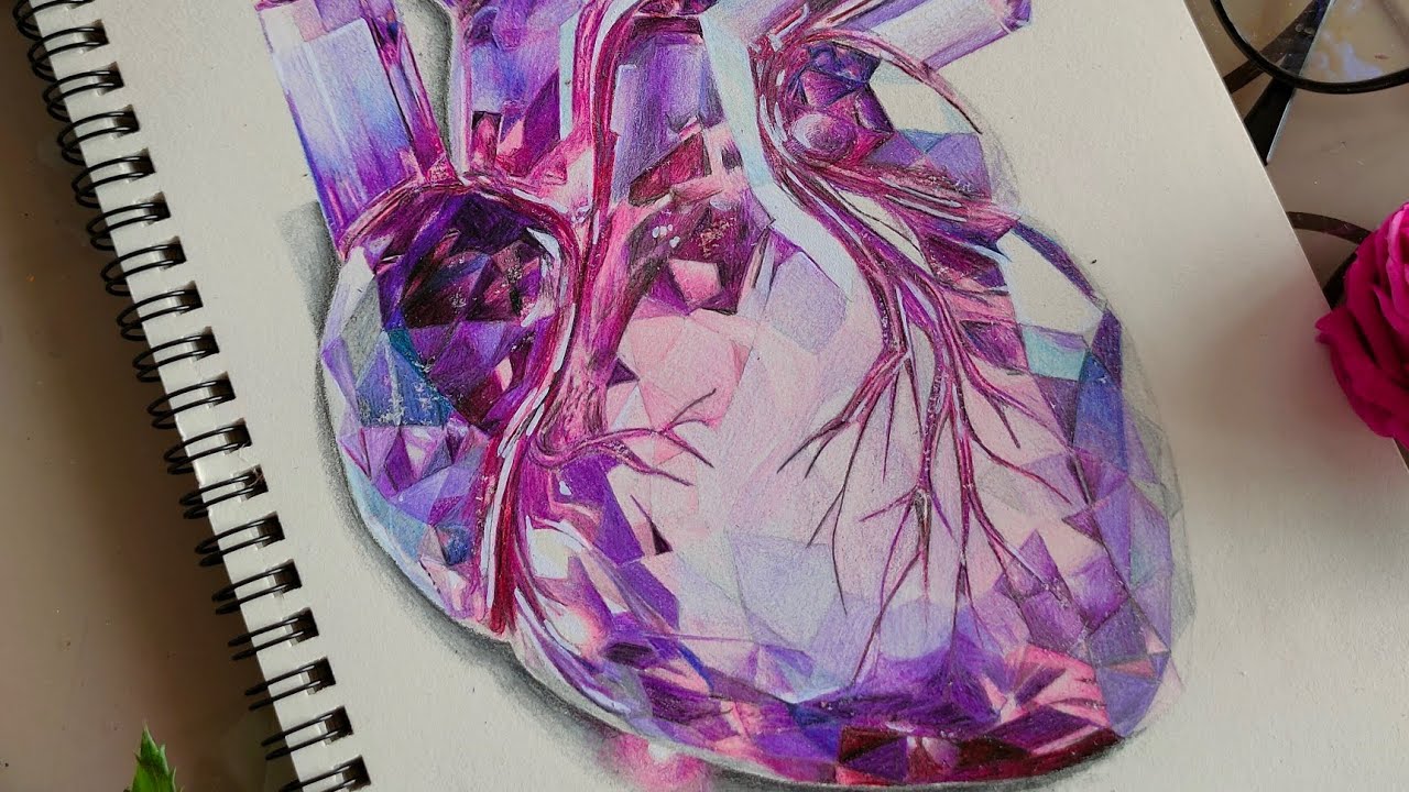 Drawing realistic purple crystal human heart part 1 | step by step | # ...