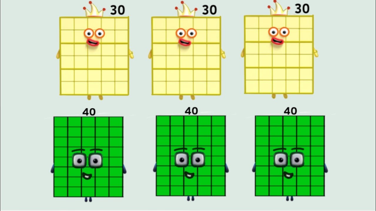NUMBERBLOCKS COMPILATION 30 AND 40 ADDITION SAME NUMBER 1 TO 10 AND 1 ...