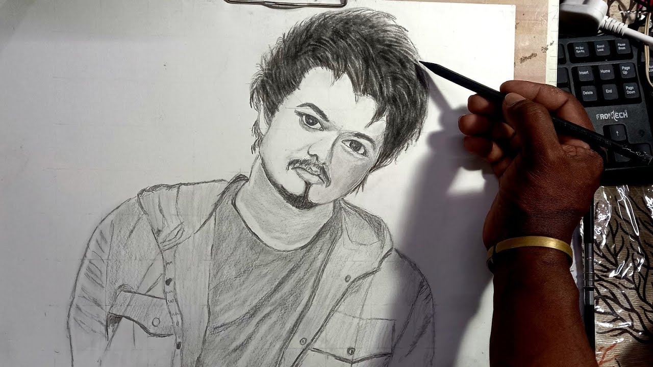 The GOAT Tamil Movie Vijay Drawing , Outline Grid Method , Vijay ...