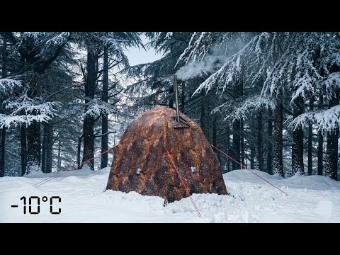 Cozy Hot Tent in the Deep Snow | Relaxing Wood Stove ASMR (No Talking)