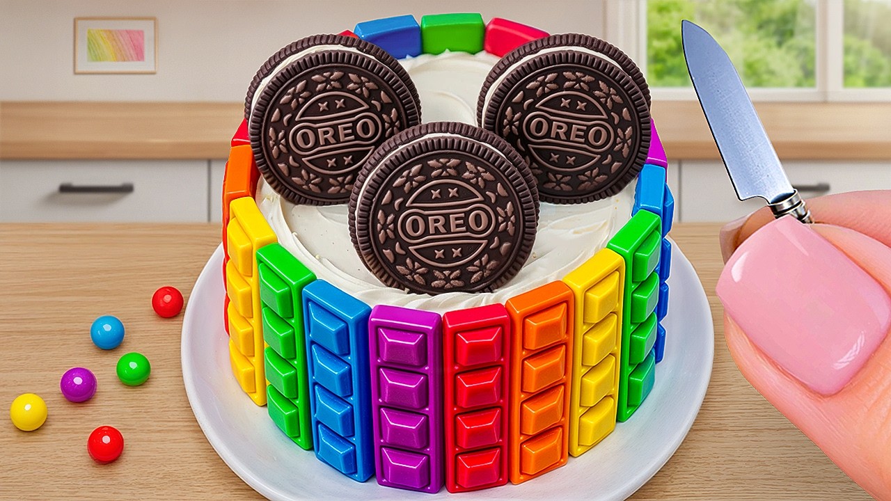 Mini Chocolate Rainbow Cake with OREO Decorating Hacks - YouTube