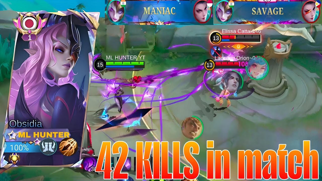 42 Kills SAVAGE + MANIAC!! New Hero Obsidia MLBB Monster Gold Laner ...