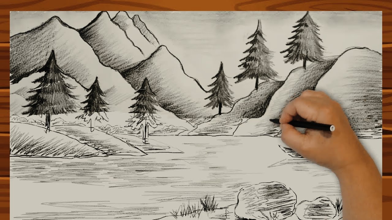 Peaceful Nature Sketch | Beautiful Art Landscape Sketch | I Rise ...