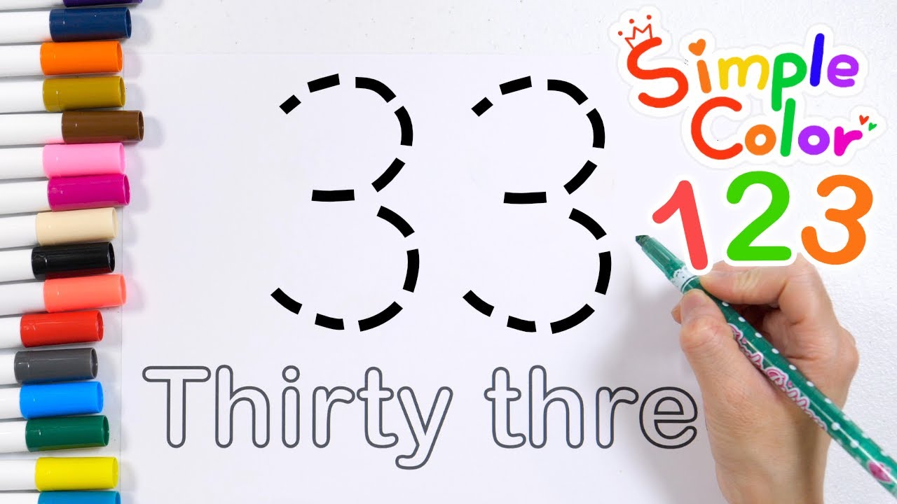 Learn the number 33 by coloring it with colored pens and writing it ...