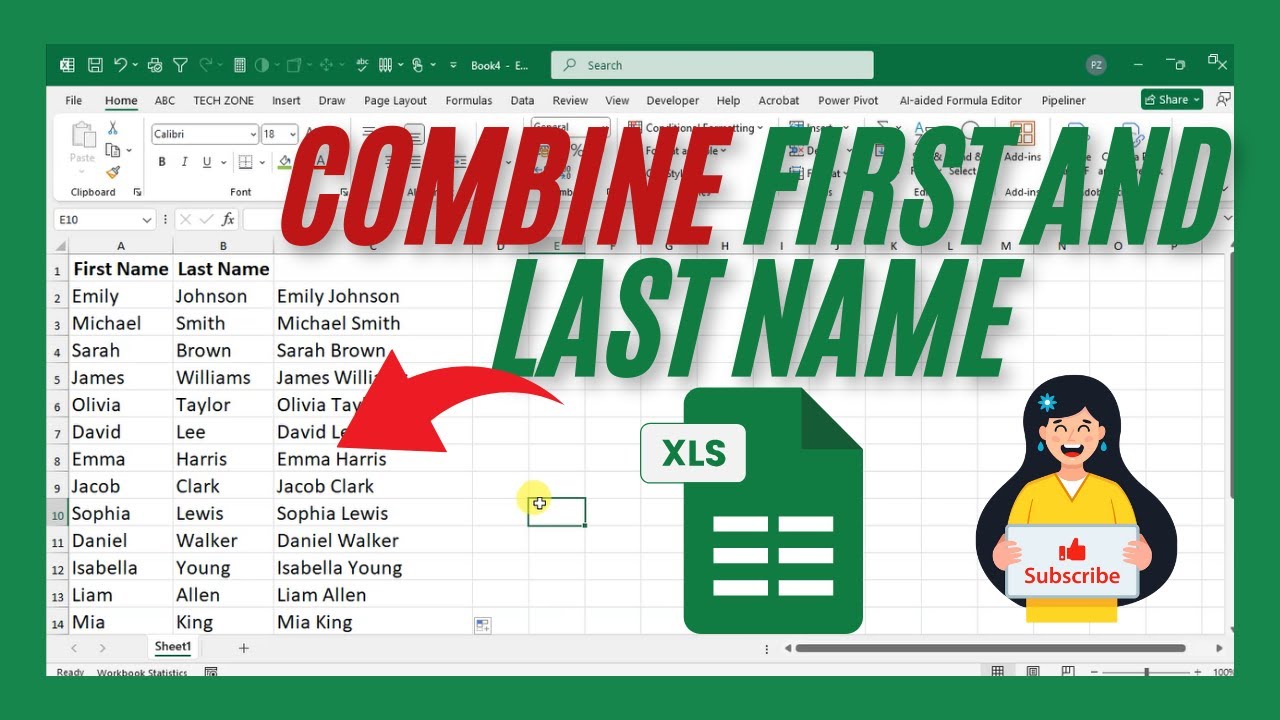 How to Combine First and Last Name in Excel - YouTube