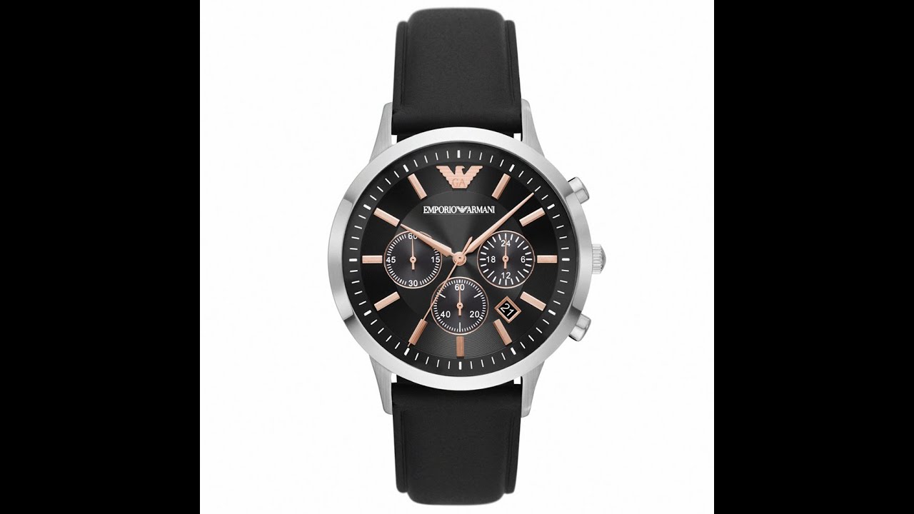 【ARMANI】霸氣榮耀三眼計時 皮革腕錶/黑x銀框 AR11431 - YouTube