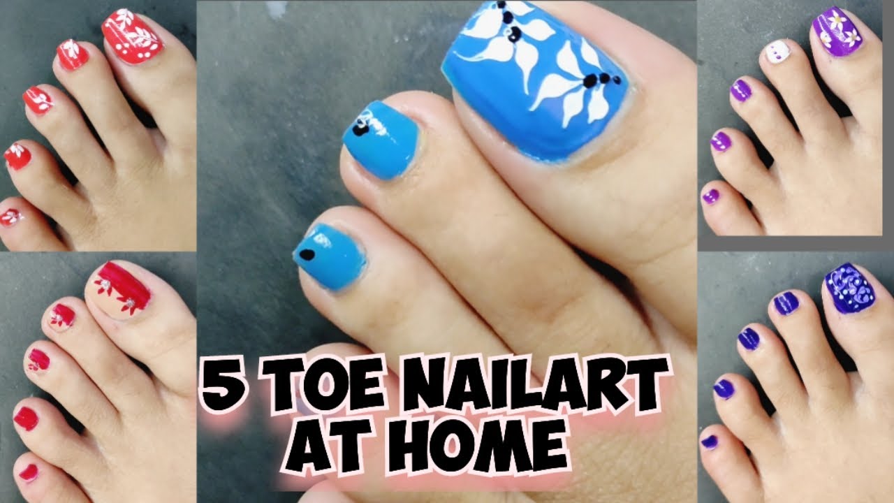5 Toe Nailart At Home || easy nailart at home ||Toe nailart for ...